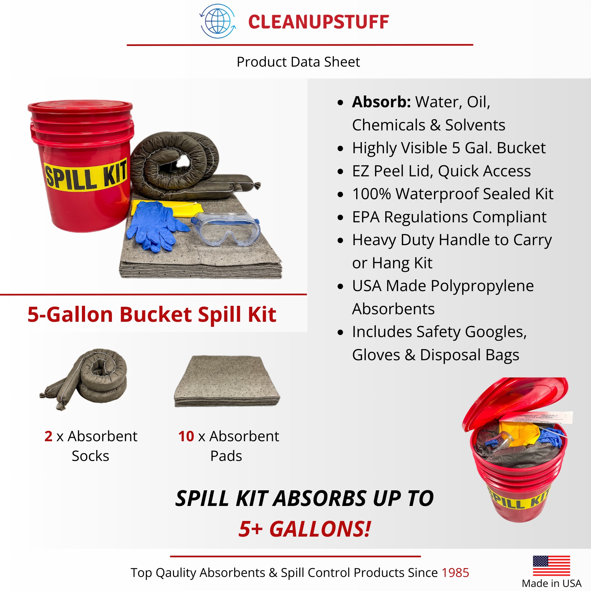 Cleanup Stuff® Original Universal Spill Kit Bucket