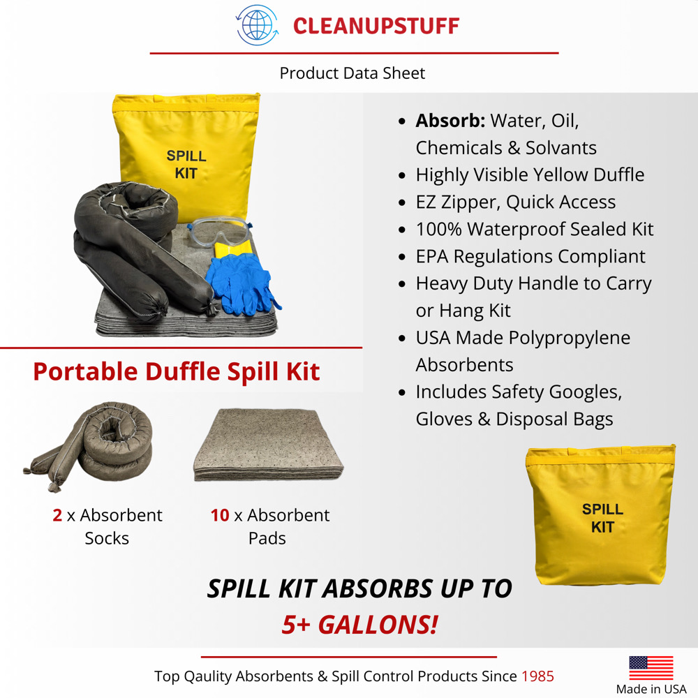 Cleanup Stuff® Portable Duffle Bag Spill Kit Universal Absorbents